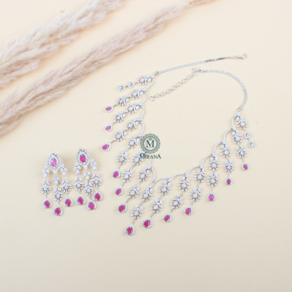 Nobisha Ruby CZ Designer Necklace Set