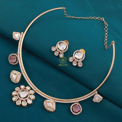 Nehal Pastel Pink Husli Designer Necklace Set