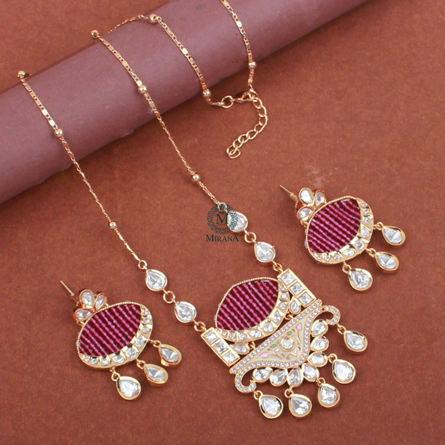 Jasmin Ruby Polki Designer Pendant Set