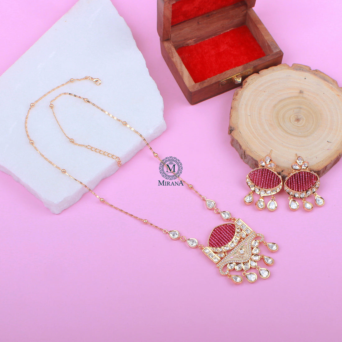 Jasmin Ruby Polki Designer Pendant Set